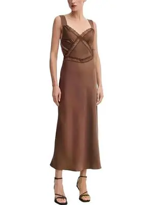 Bardot Lace-trim Midi Dress - Brown
