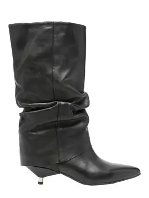 METISSE Pointed Leather Boots - Black