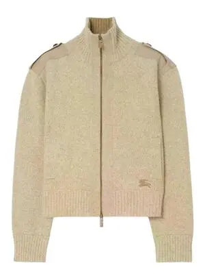 Burberry Funnel-neck Embroidered Cardigan - Neutrals