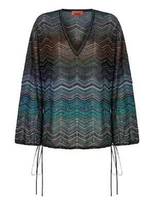 Missoni Chevron-pattern Tie-detail Blouse - Brown