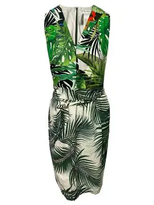 Max Mara Tropical Print Belted Dress - Green