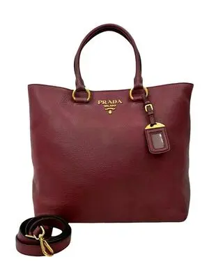 Prada Vitello Daino Open Convertible Tote Satchel - Red