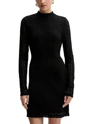 Bardot Textured High-neck Mini Dress - Black