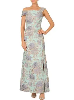 Adrianna Papell Metallic Floral Jacquard Mermaid Gown - Blue/mint Multi