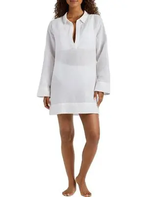 Ralph Lauren Wide Cuff Long Sleeve Linen & Cotton Cover-up Dress - White