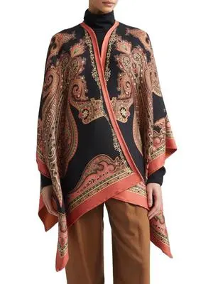 Etro Paisley Jacquard Wool-blend Cape - Multicolor Black Base