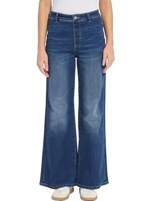 Lyssé Iris Flat Front Wide Leg Jeans - Dark Mid Wash