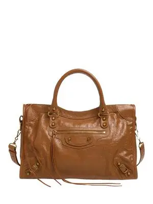 Balenciaga Medium Le City Crinkled Leather Tote - 2630 Camel
