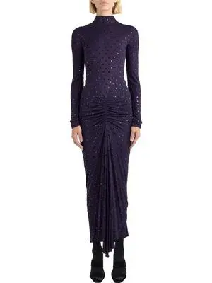 Alaïa Crystal-embellished Ruched Long Sleeve Dress - Aubergine/noir