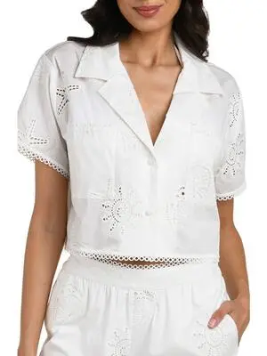 La Blanca Bayside Crop Cotton Cover-up Shirt - White