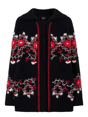 Moncler Oversized Embroidered Wool-blend Cardigan - Black