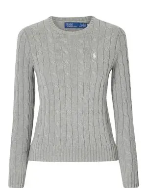 Polo Ralph Lauren Embroidered Cable-knit Cotton Sweater - Gray