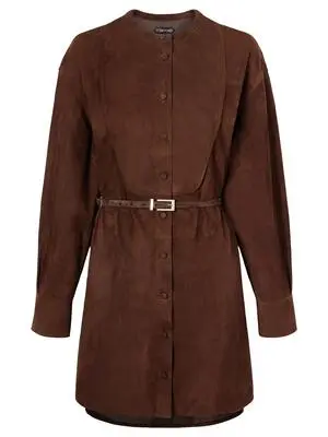TOM FORD Belted Suede Mini Shirt Dress - Brown