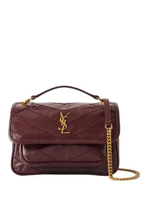 Saint Laurent Niki Mini Crinkled-leather Shoulder Bag - Burgundy
