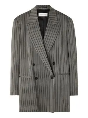 Dries Van Noten Oversized Double-breasted Striped Twill Blazer - Gray