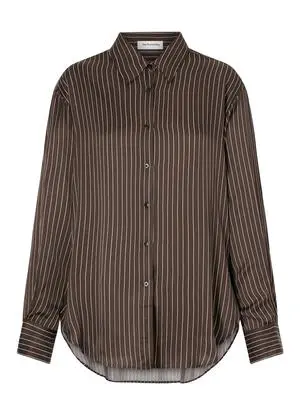 THE FRANKIE SHOP Peri Striped Satin Shirt - Brown