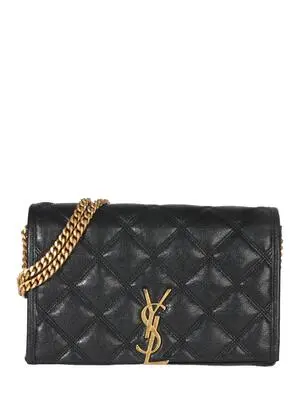 Saint Laurent Quilted Lambskin Mini Becky Chain Bag - Black