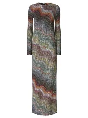Missoni Zigzag-pattern Long-sleeved Maxi Dress - Grey