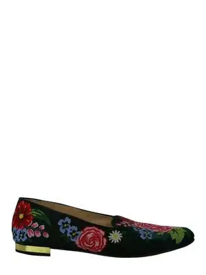 CHARLOTTE OLYMPIA Floral-embroidered Loafers - Green
