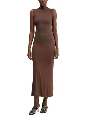 Bardot High-neck Sleeveless Midi Dress - Brown