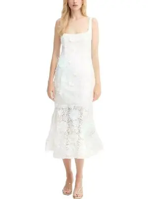 Bardot Floral-lace Midi Dress - White