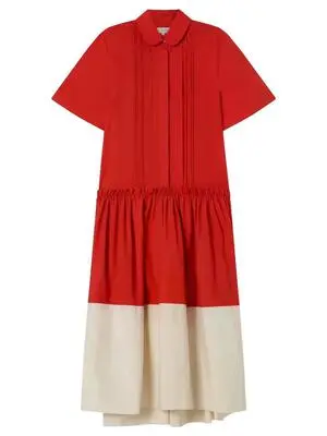 LEE MATHEWS Charlotte Pintuck Spliced Midi Dress - Red
