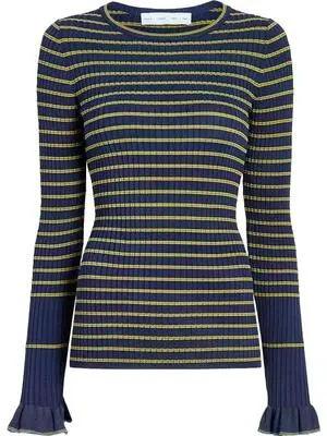 Proenza Schouler White Label Yasmine Striped Ruffled Sweater - Blue