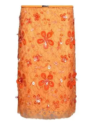 Gucci Flowers Embroidered Lace Skirt - Orange
