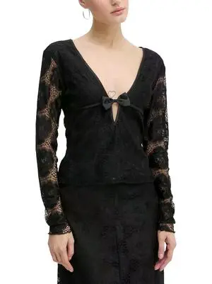 RÉSUMÉ Lace-sleeves V-neck Top - Black