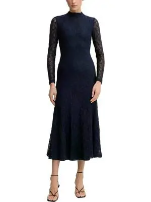 Bardot Ola Lace Long-sleeve Midi Dress - Blue