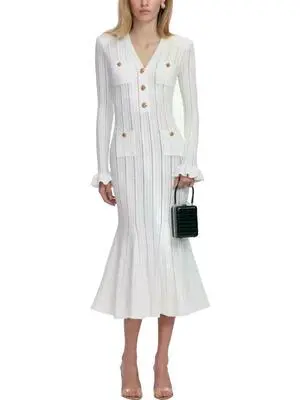 SELF-PORTRAIT Pointelle-knit Midi Dress - White