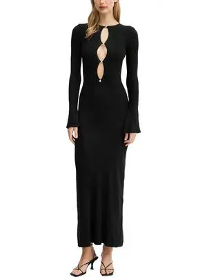 Bardot Nautico Cut-out Ribbed Maxi Dress - Black