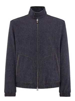 Canali Blouson Jacket In 150's Wool Denim Effect - Blue