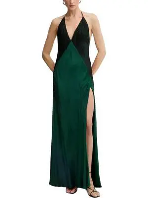 Bardot Estrella Lace-detail Side-slit Maxi Dress - Green