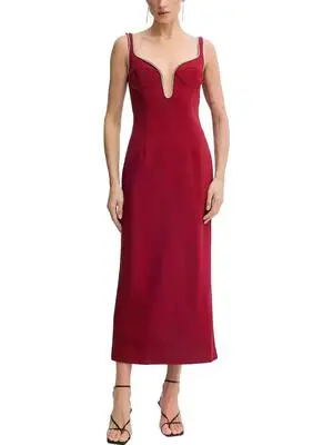 Bardot Embellished-trim Midi Dress - Red