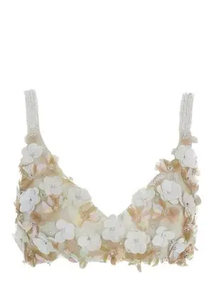 P.a.r.o.s.h Floral-embellished Sequin Bandeau Top - Neutrals