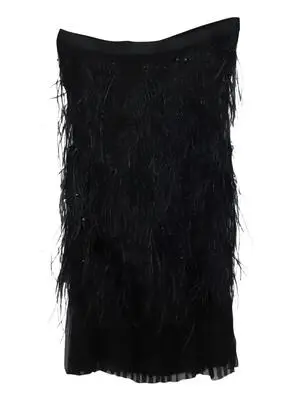 Alberta Ferretti Vintage Feather Ribbon Midi Skirt - Black