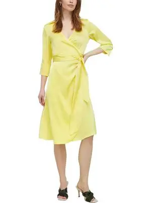 JOOP! V-neck Midi Dress With Tie Detail - Yellow