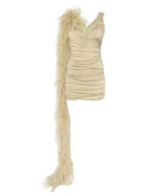 THE NEW ARRIVALS ILKYAZ OZEL Feather-detail Mini Dress - Neutrals