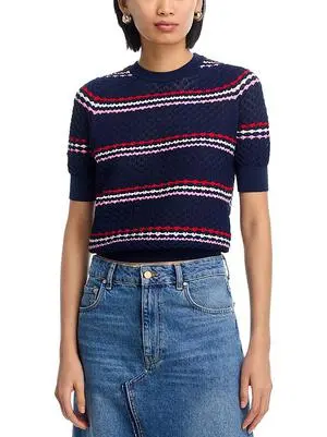Essentiel Antwerp Textured Puffed-sleeve Sweater - Classic Navy
