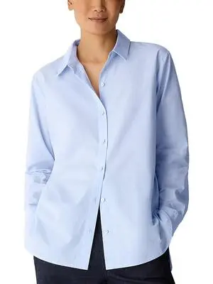 Eileen Fisher Cotton Poplin Classic Collar Shirt - Airy Blue
