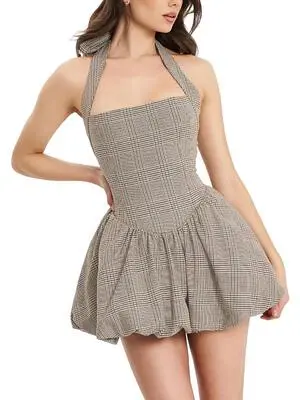 MISS CIRCLE Dacia Halter Lace-up Mini Dress - Brown