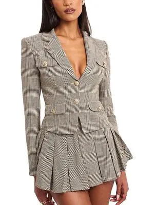 MISS CIRCLE Plaid Blazer Jacket - Brown