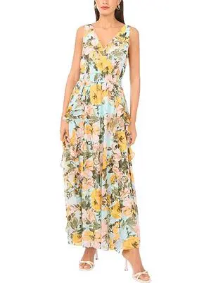 1.State Sleeveless V-neck Ruffle Maxi Dress - Ice Aqua