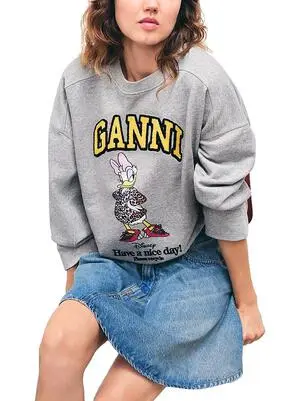 GANNI Cropped Daisy Duck Crewneck Sweatshirt - Paloma