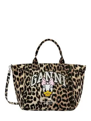 GANNI Small Daisy Duck Leopard Print Shopper Tote - Almond Milk