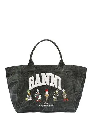 GANNI Xxl Daisy Duck Bleached Canvas Tote - Black Oyster