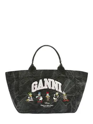 GANNI Medium Daisy Duck Bleached Canvas Tote - Black Oyster