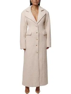 JLUXLABEL Textured Full-length Coat With Notched Lapel - Ivory