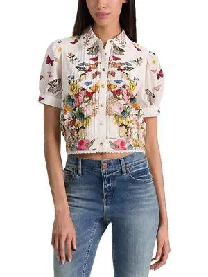 Alice + Olivia Puff Sleeve Button-down Blouse - Solar Strength Off White